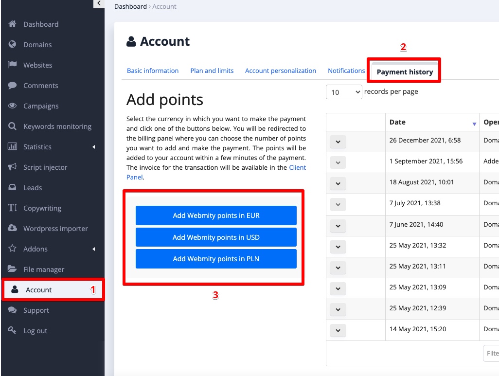 How do I add credit to my points balance? - Webmity